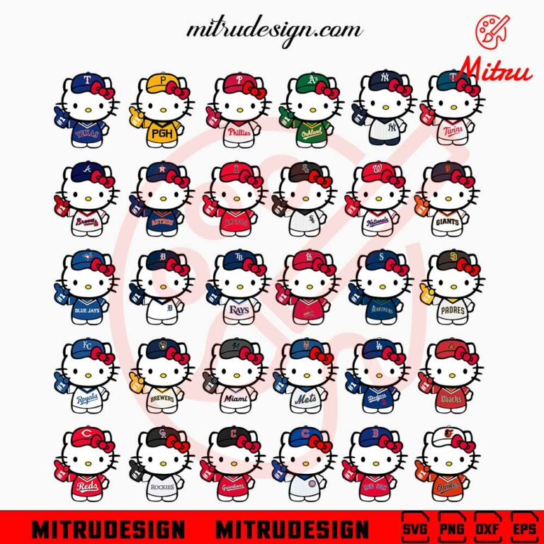 Hello Kitty MLB Teams SVG Bundle, Hello Kitty Cat Baseball SVG, PNG ...