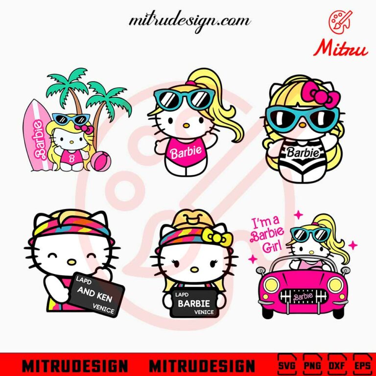 Barbie Hello Kitty Bundle SVG, Kawaii Pink Doll Cat SVG, PNG, DXF, EPS ...