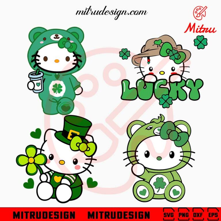 Hello Kitty St Patrick's Day Bundle SVG, Kwaii Kitty Lucky SVG, PNG ...