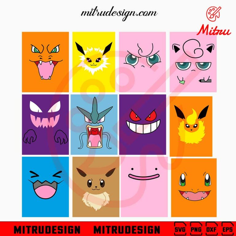 Pokemon Face Bundle SVG, Charizard, Charmander, Gengar Face SVG, PNG ...