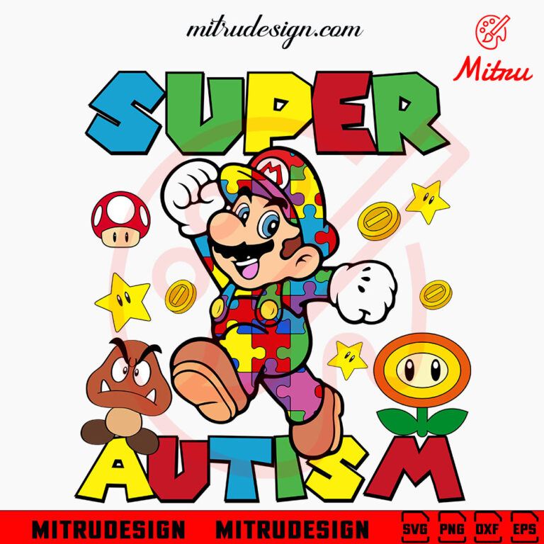 Super Mario Autism SVG, Mario Bros Autism Awareness SVG, PNG, DXF, EPS ...