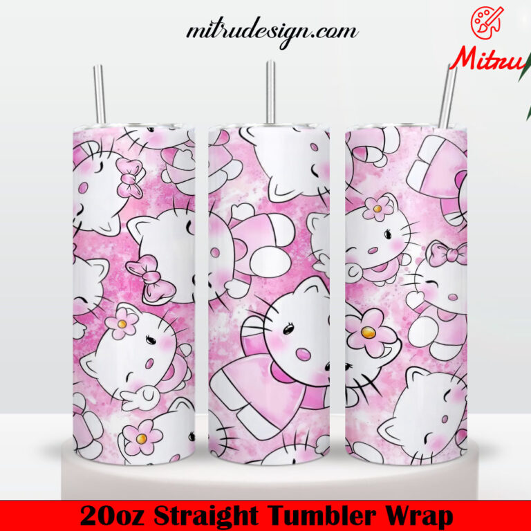 Cute Pink Hello Kitty 20oz Skinny Tumbler Wrap PNG Template Sublimation ...