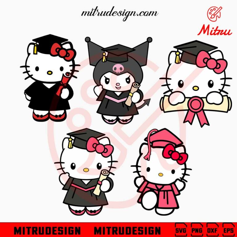 Hello Kitty Graduation Pink SVG, Kwaii Cat Graduate SVG, PNG, DXF, EPS ...