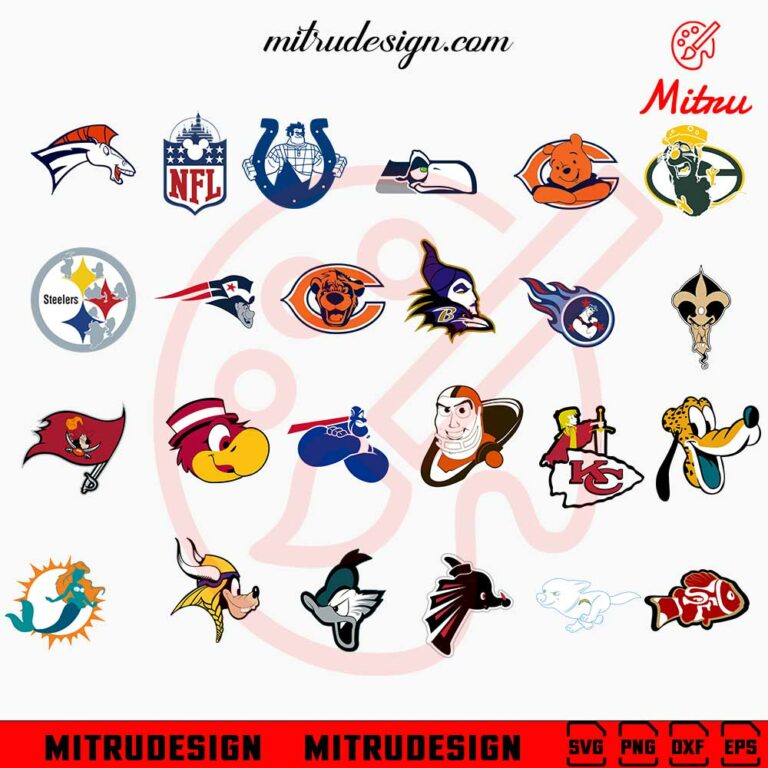NFL Teams Logo Disney Bundle SVG, Funny NFL Football SVG, Cute National ...