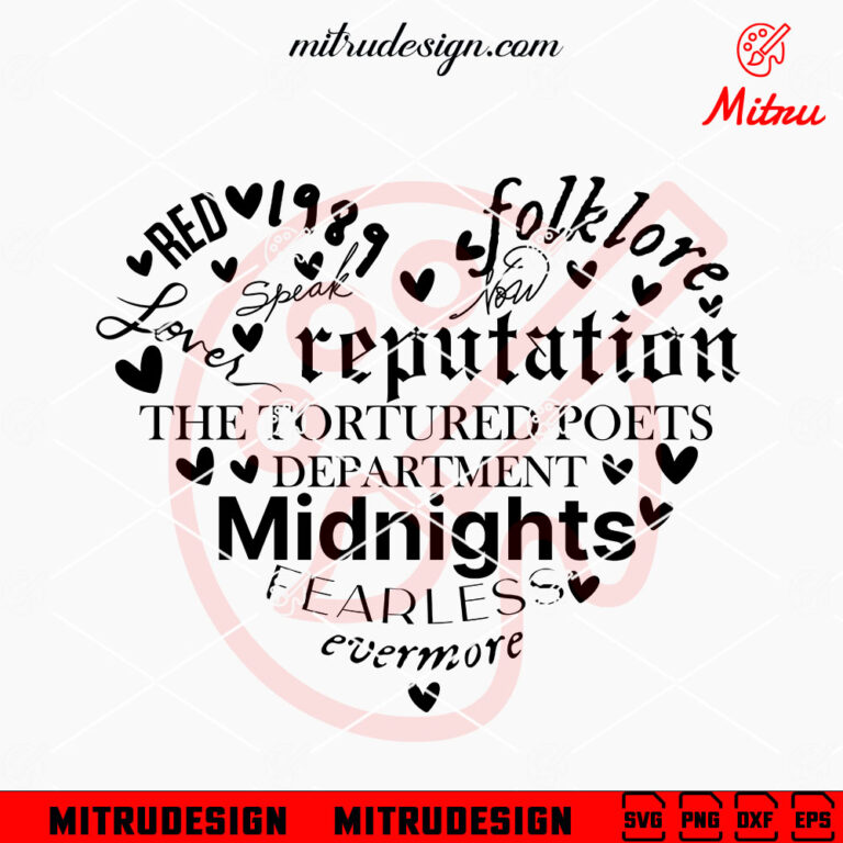 Taylor Swift Album Heart SVG, Swiftie Love SVG, 1989, TTPD SVG, PNG ...