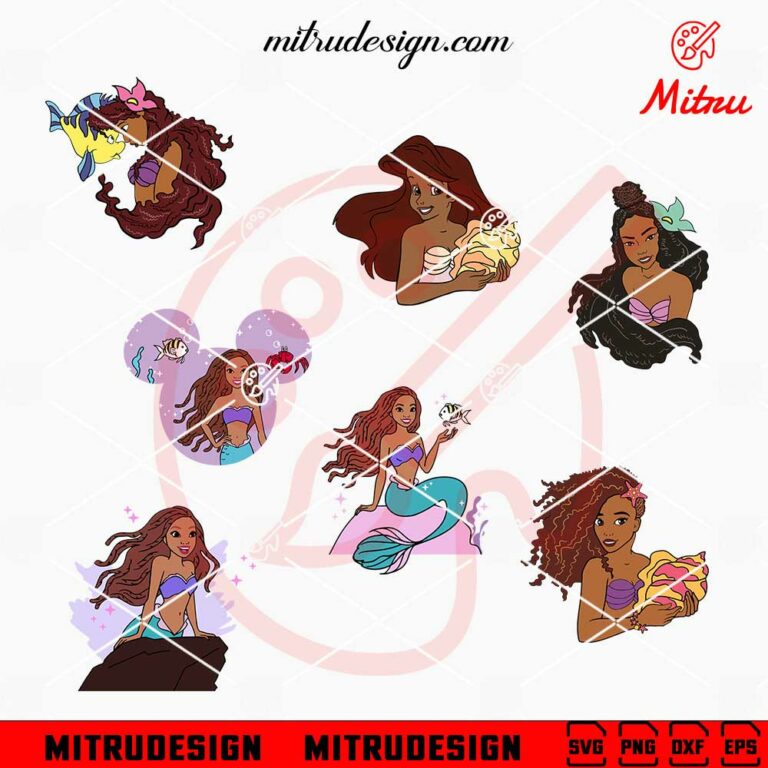 Black Ariel Princess Bundle SVG, Little Mermaid Afro SVG, PNG, DXF, EPS ...