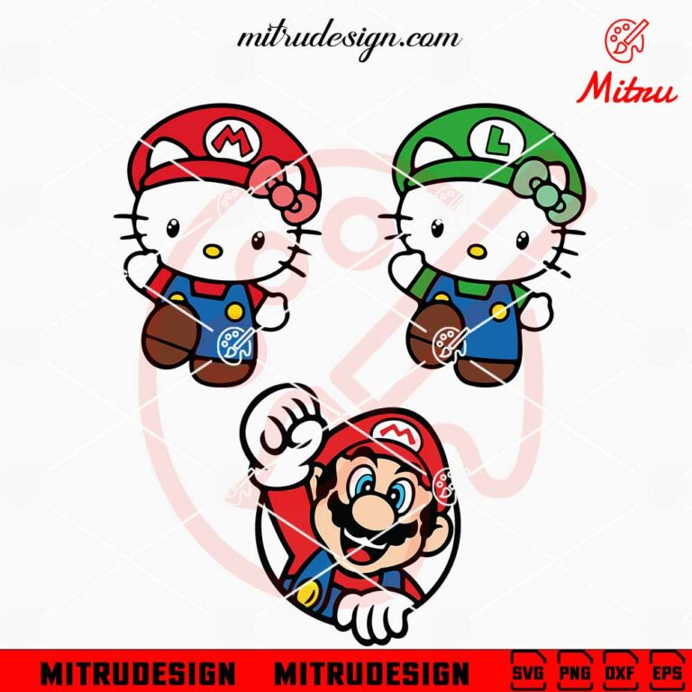 Hello Kitty Mario Luigi SVG, Cute Super Mario Bros SVG, PNG, DXF, EPS, Cricut - mitrudesign.com