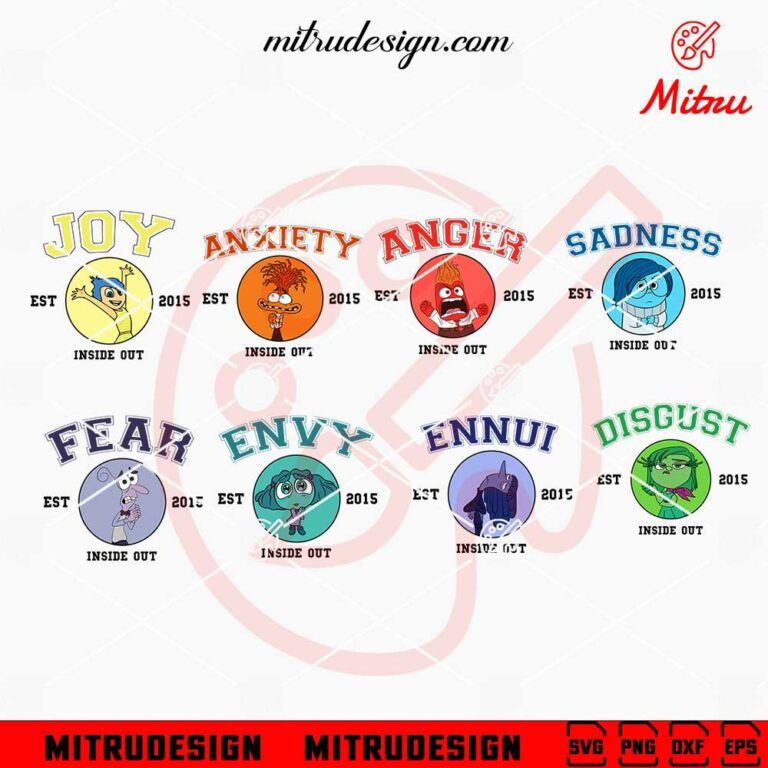 Inside Out Characters EST 2015 SVG, Anxiety, Anger, Disgust, Joy SVG ...