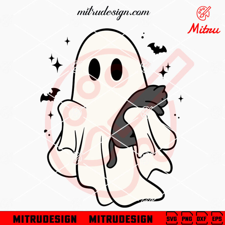 Cute Ghost With Cat SVG, Spooky Cat Halloween SVG, PNG, DXF, EPS, Designs - mitrudesign.com