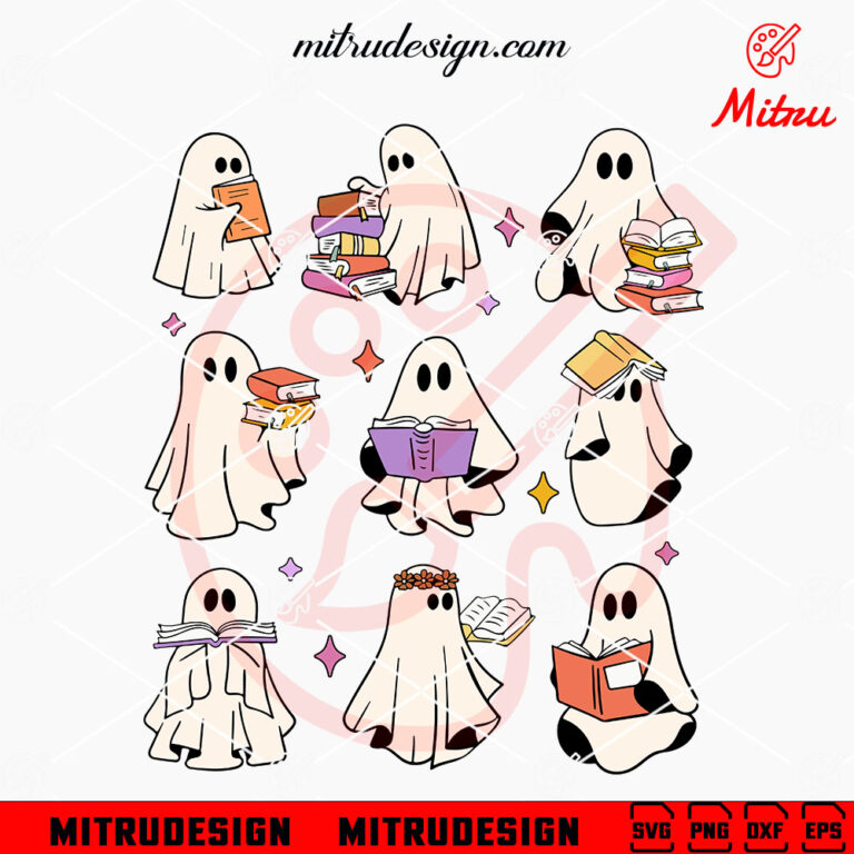 Ghost Reading Books SVG, Bookish Halloween SVG, PNG, DXF, EPS, Digital ...