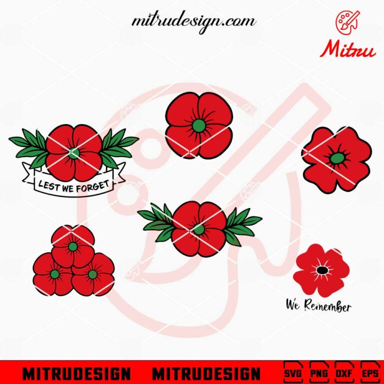 Poppy Bundle SVG, Remembrance Day Flower SVG, PNG, DXF, EPS, Instant ...