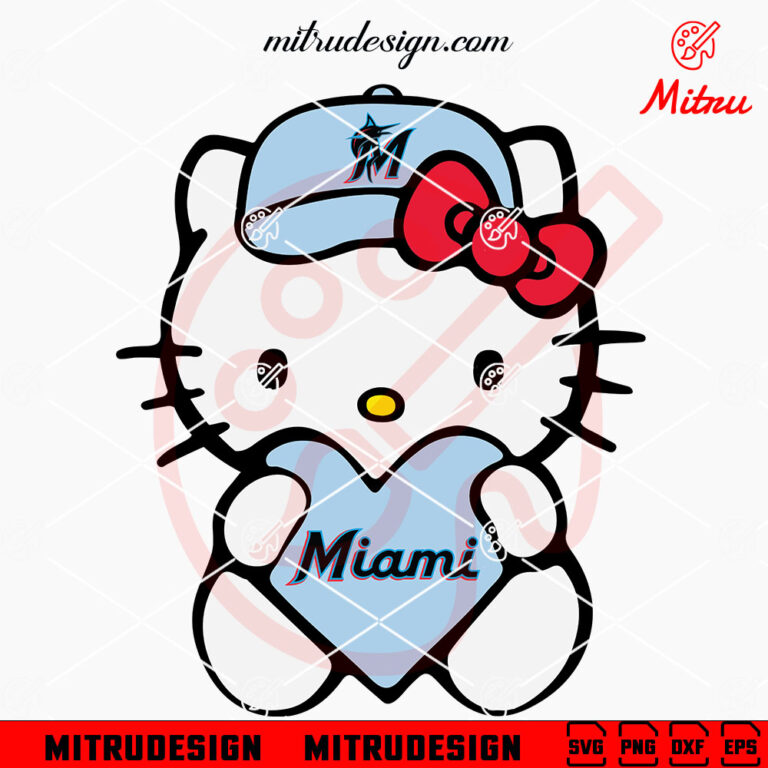 Hello Kitty Miami Marlins Heart SVG, PNG, DXF, EPS - mitrudesign.com