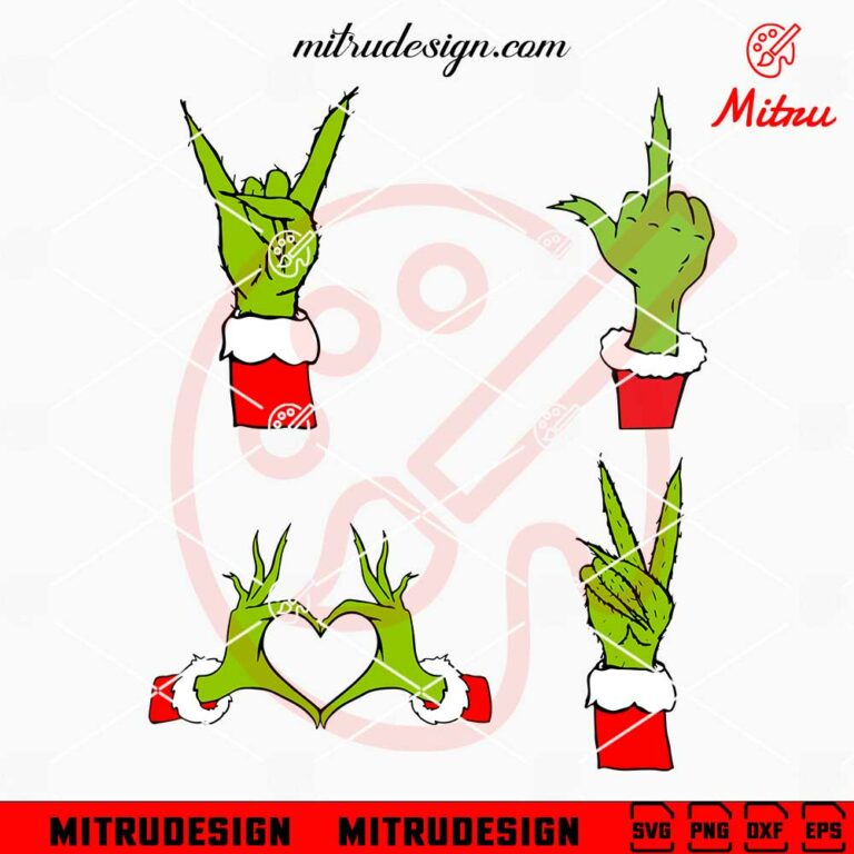 Funny Grinch Hands Bundle SVG, Peace Hand Christmas SVG, PNG, DXF, EPS ...