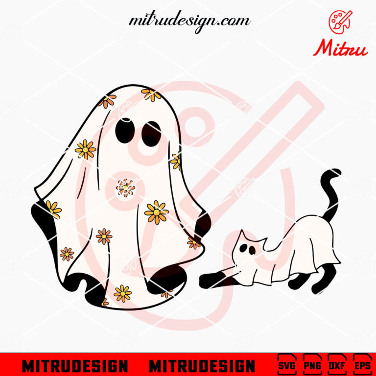 Ghost And Cat SVG, Spooky Black Cat SVG, Halloween Cat Lover SVG, PNG, DXF, EPS - mitrudesign.com