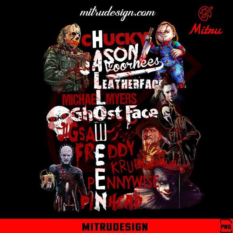 Horror Killers Name Halloween PNG, Chucky, Jason, Leatherface PNG ...