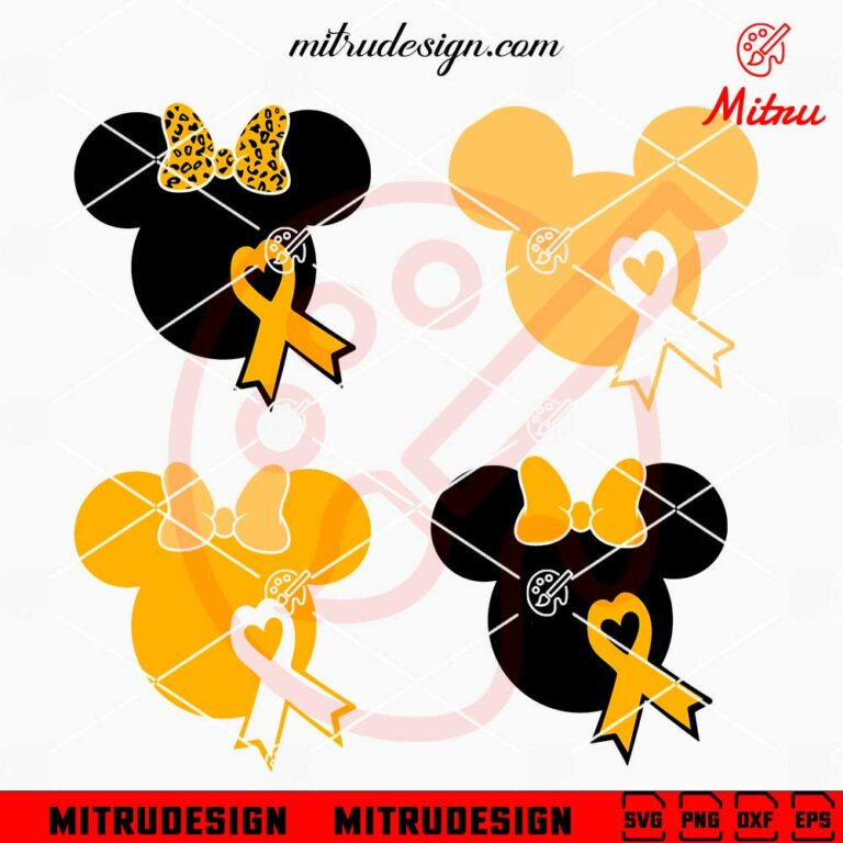 Mickey Minnie Head Gold Ribbon SVG, Mickey Childhood Cancer Awareness ...