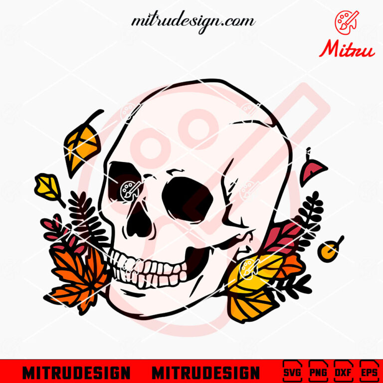 Autumn Leaves Skull SVG, Spooky Skull SVG, Autumn Halloween SVG, PNG ...