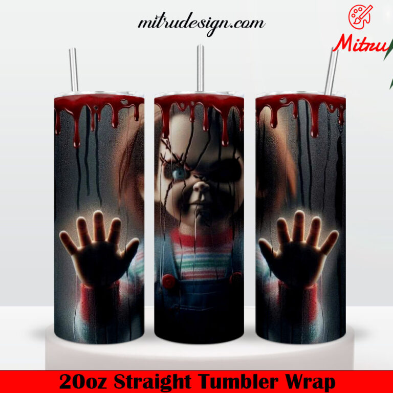 Chucky Peeking 20oz Skinny Tumbler Wrap, Chucky Doll Halloween Tumbler ...