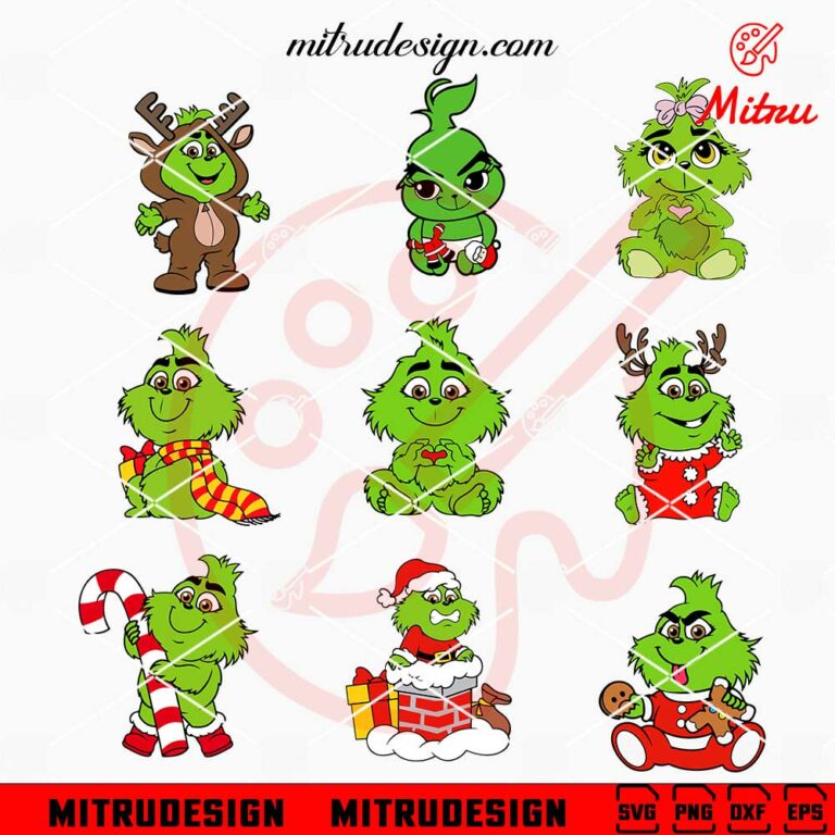 Cute Grinch Kids Bundle SVG, Baby Grinch Christmas SVG, PNG, DXF, EPS ...