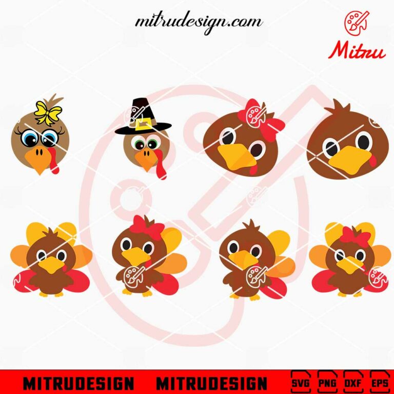 Cute Turkey Bundle SVG, Baby Turkey SVG, Kid Thanksgiving SVG, PNG, DXF ...