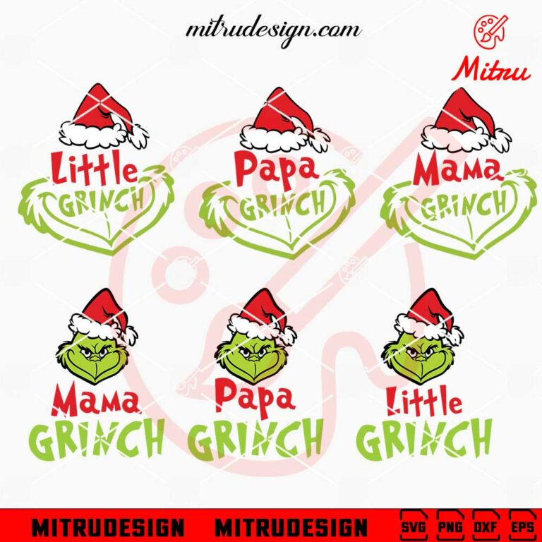 Grinch Face Family Bundle SVG, Mama, Papa Grinch SVG, PNG, DXF, EPS ...