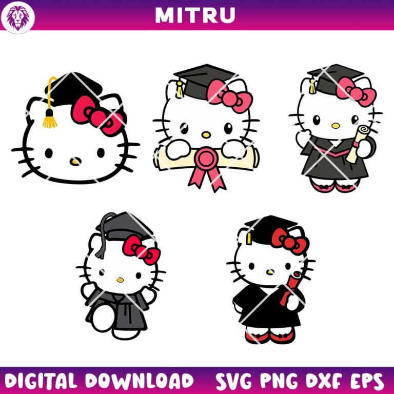 Hello Kitty Graduation SVG PNG Bundle, Cute Kitty White Graduate SVG ...